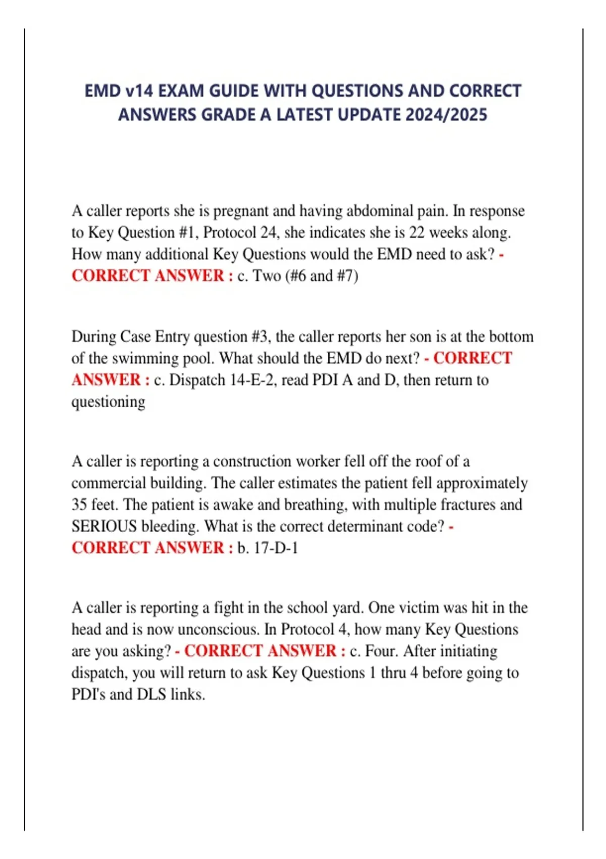 EMD v14 Exam Guide with Questions | Emergency Medical Dispatcher ...