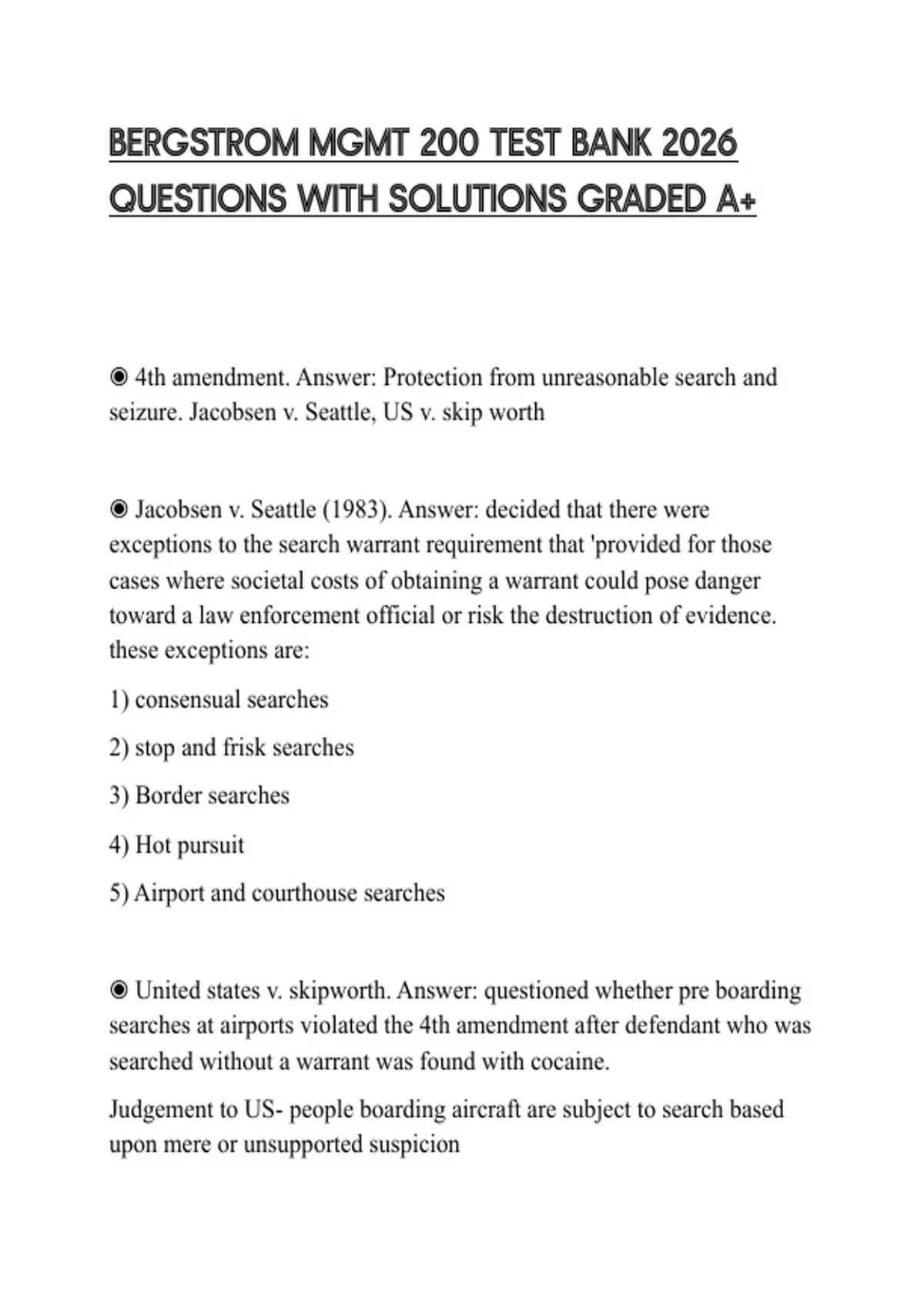 BERGSTROM MGMT 200 TEST BANK 2026 QUESTIONS WITH SOLUTIONS GRADED A+ ...