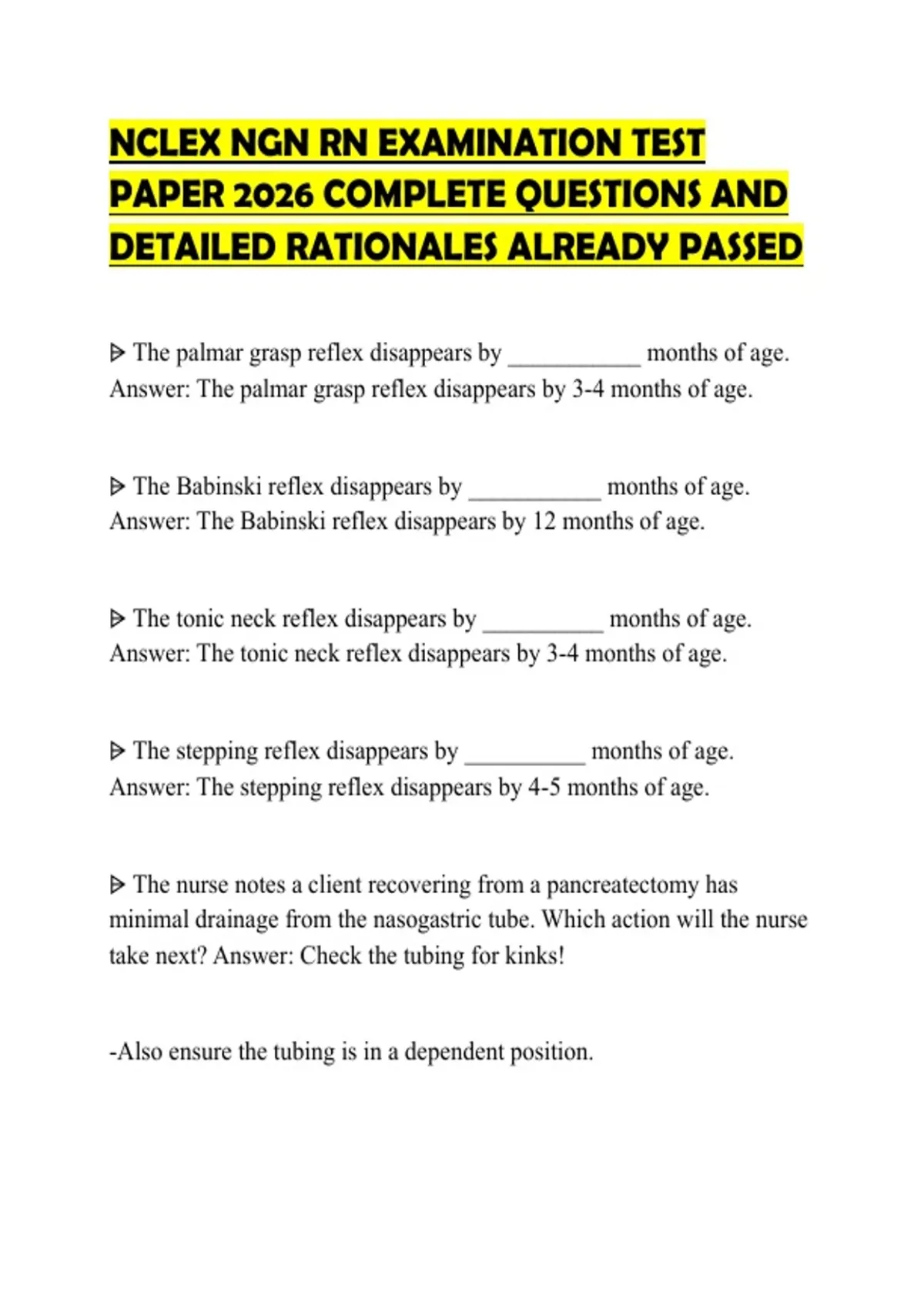 NCLEX NGN RN EXAMINATION TEST PAPER 2026 COMPLETE QUESTIONS AND ...
