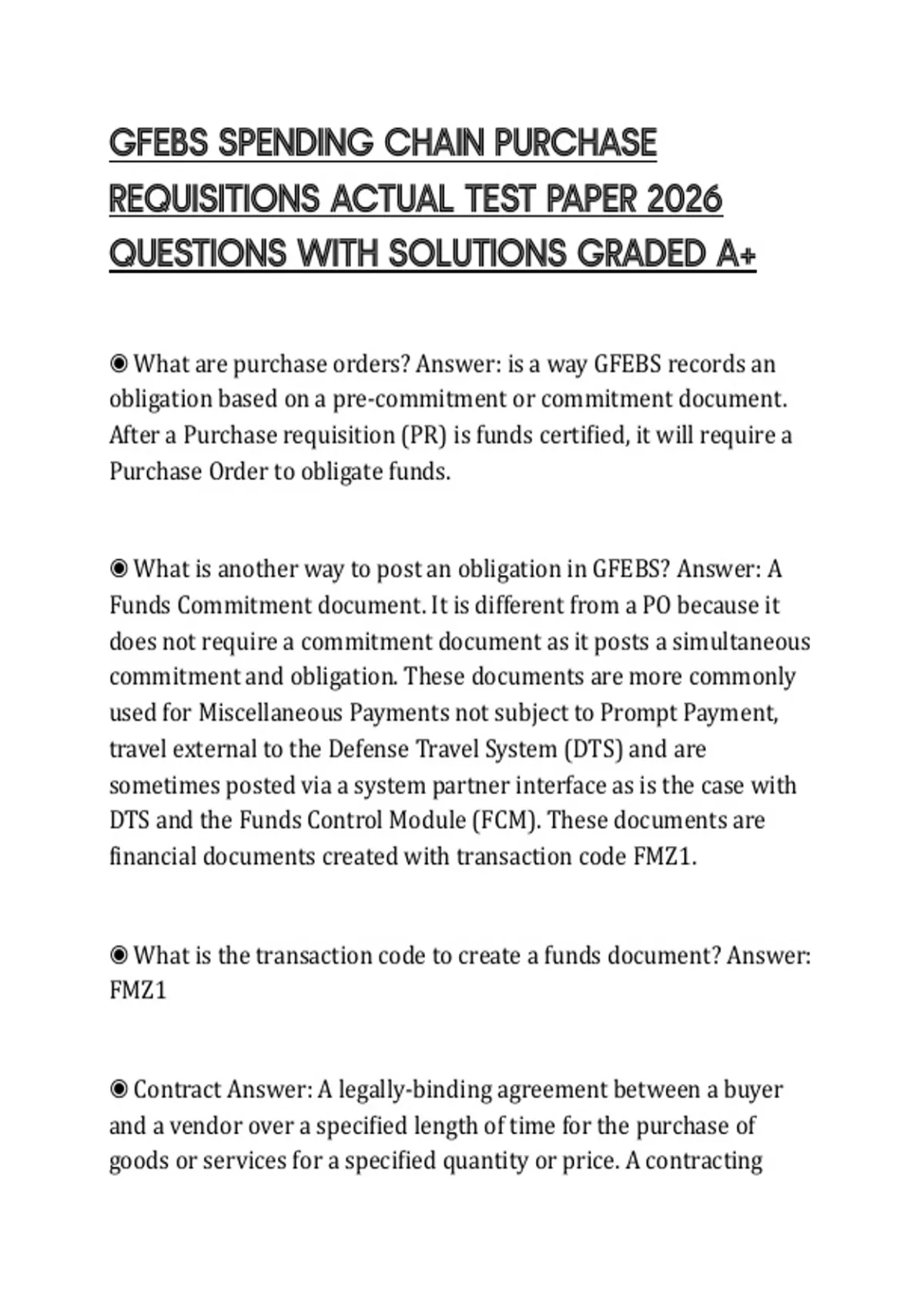 GFEBS SPENDING CHAIN PURCHASE REQUISITIONS ACTUAL TEST PAPER 2026 ...