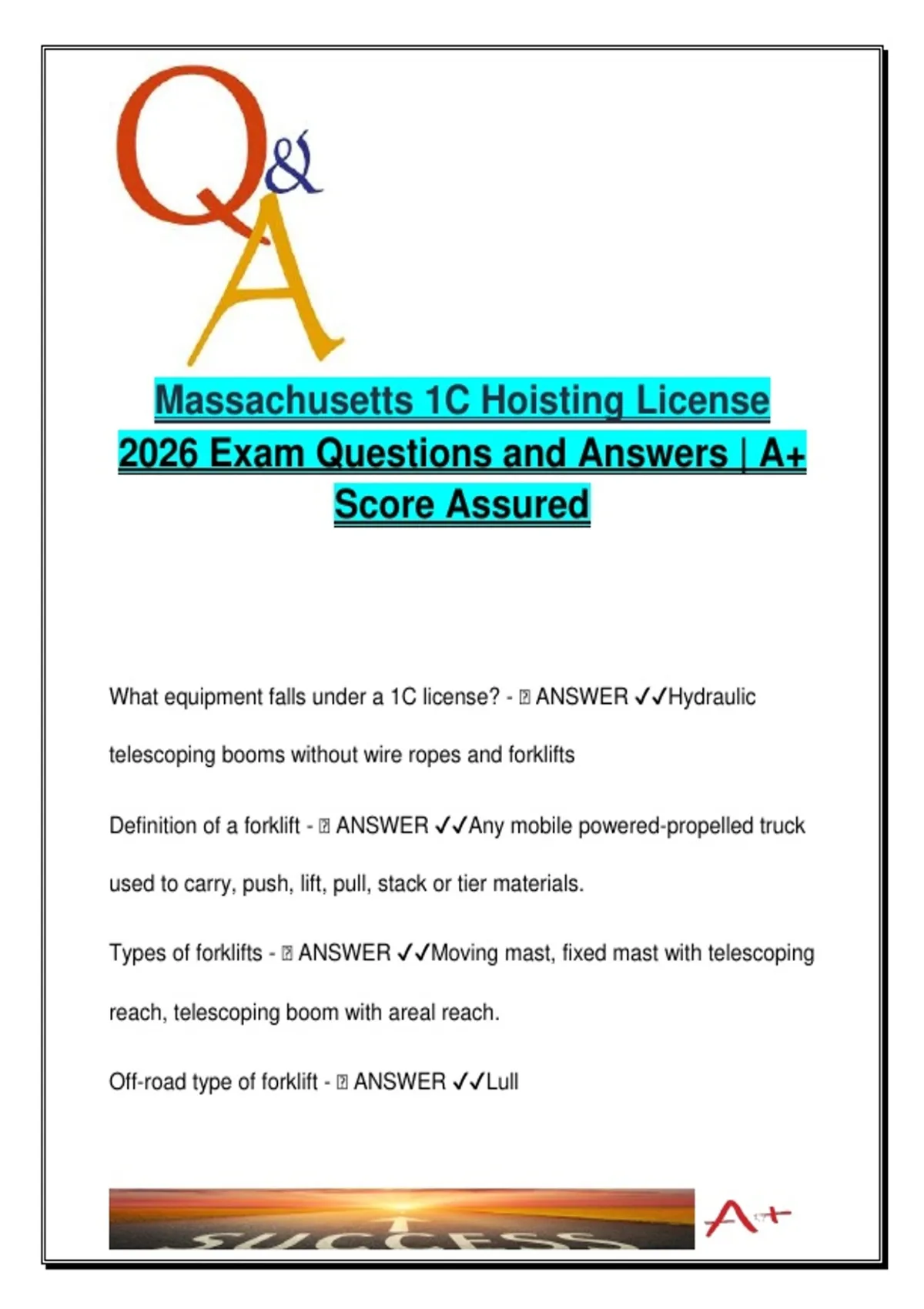 1C Hoisting License – 90+ Exam Questions with Answers | Forklifts, Load ...