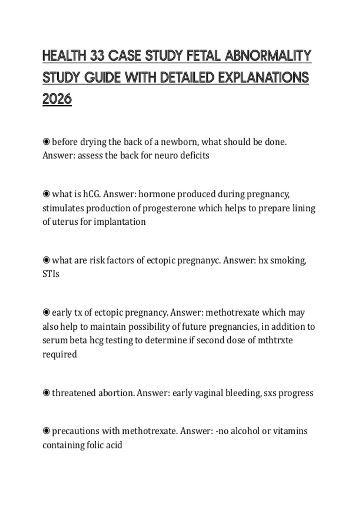 HEALTH 33 CASE STUDY FETAL ABNORMALITY STUDY GUIDE WITH DETAILED ...