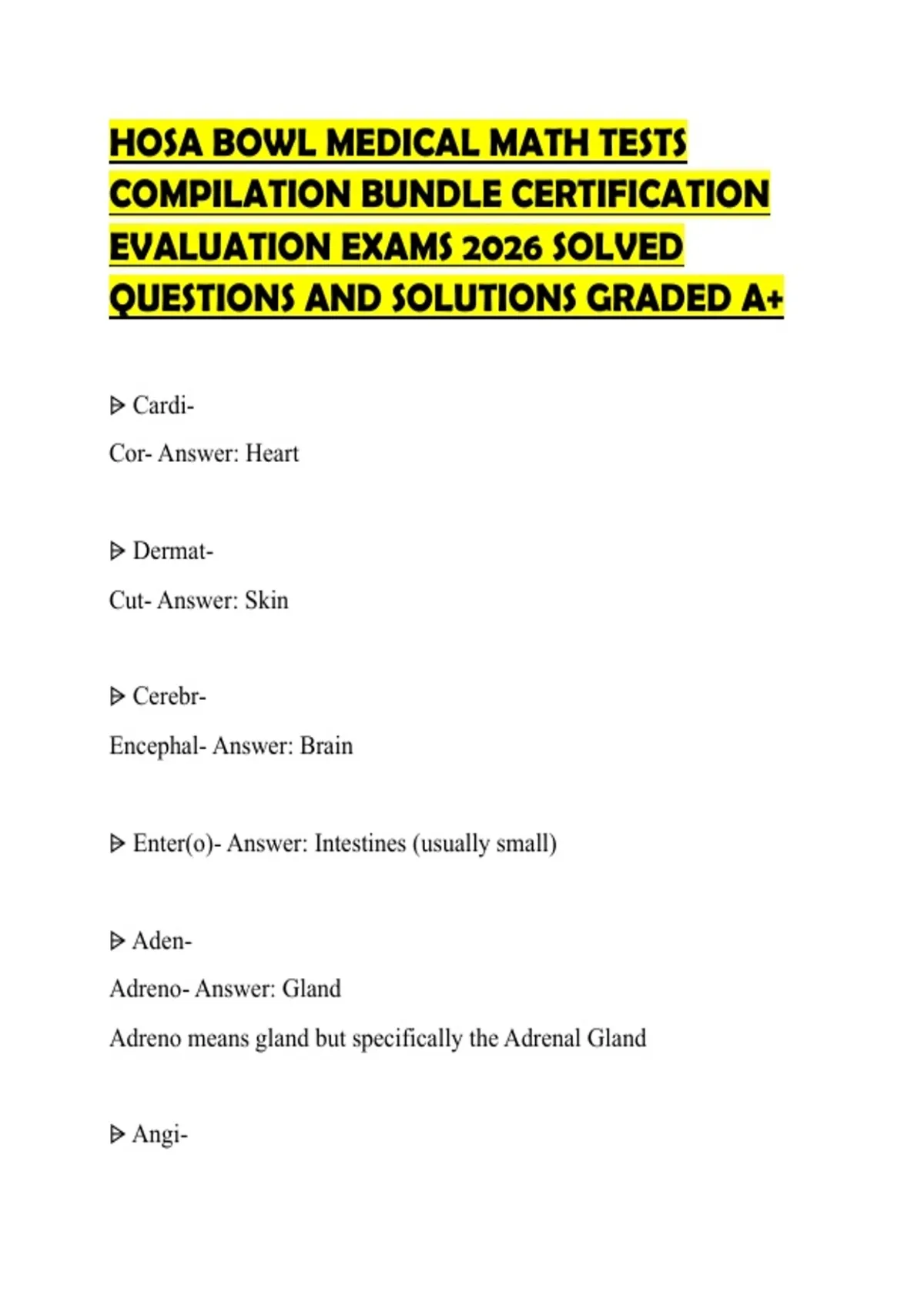 HOSA BOWL MEDICAL MATH TESTS COMPILATION BUNDLE CERTIFICATION ...