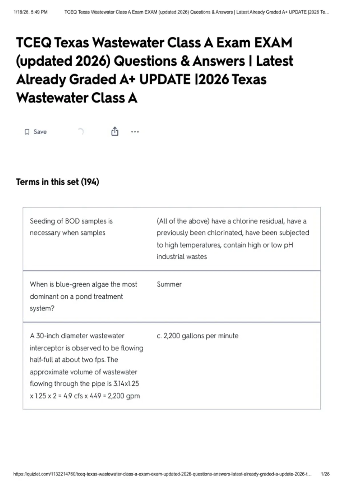 TCEQ Texas Wastewater Class A Exam EXAM (updated 2026) Questions ...