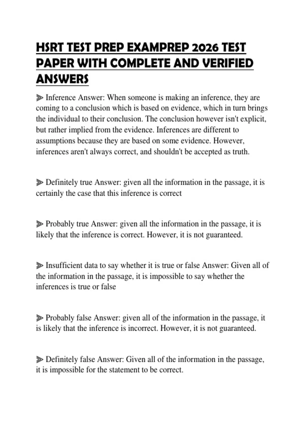 HSRT TEST PREP EXAMPREP 2026 TEST PAPER WITH COMPLETE AND VERIFIED ...