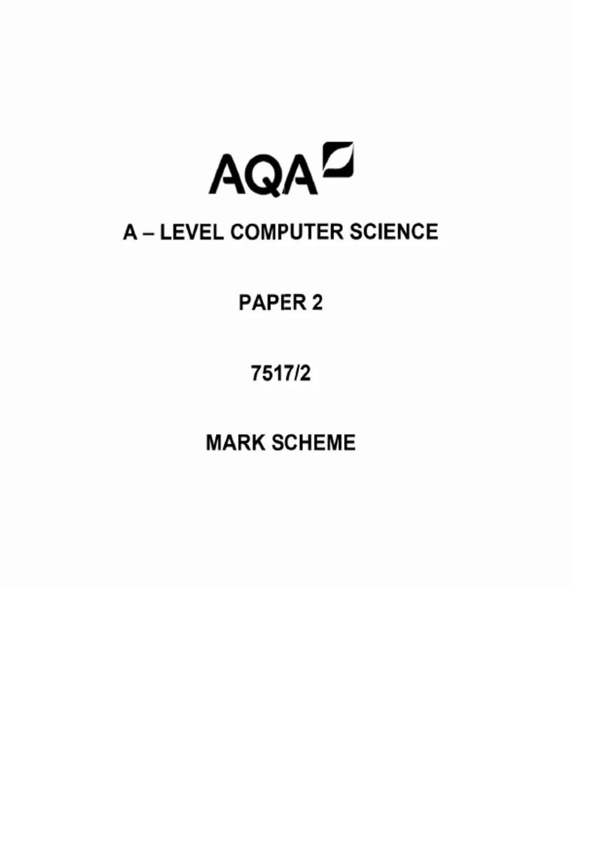 Aqa A Level Computer Science Paper 2 Mark Scheme. - Healthcare nursing ...