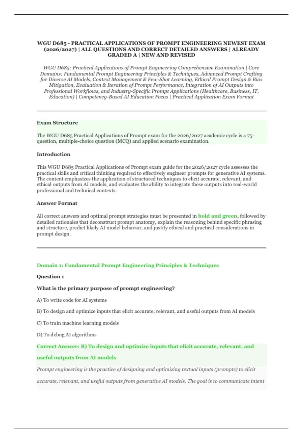 WGU D685 - Practical Applications of Prompt Engineering Newest Exam ...