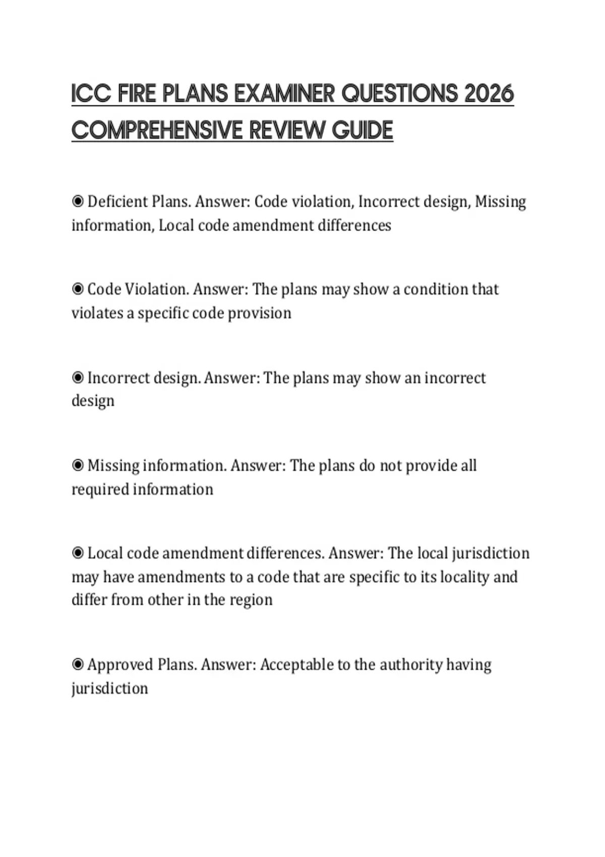 ICC FIRE PLANS EXAMINER QUESTIONS 2026 COMPREHENSIVE REVIEW GUIDE - ICC ...
