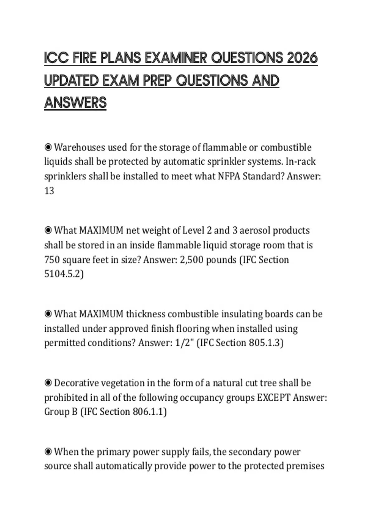 ICC FIRE PLANS EXAMINER QUESTIONS 2026 UPDATED EXAM PREP QUESTIONS AND ...
