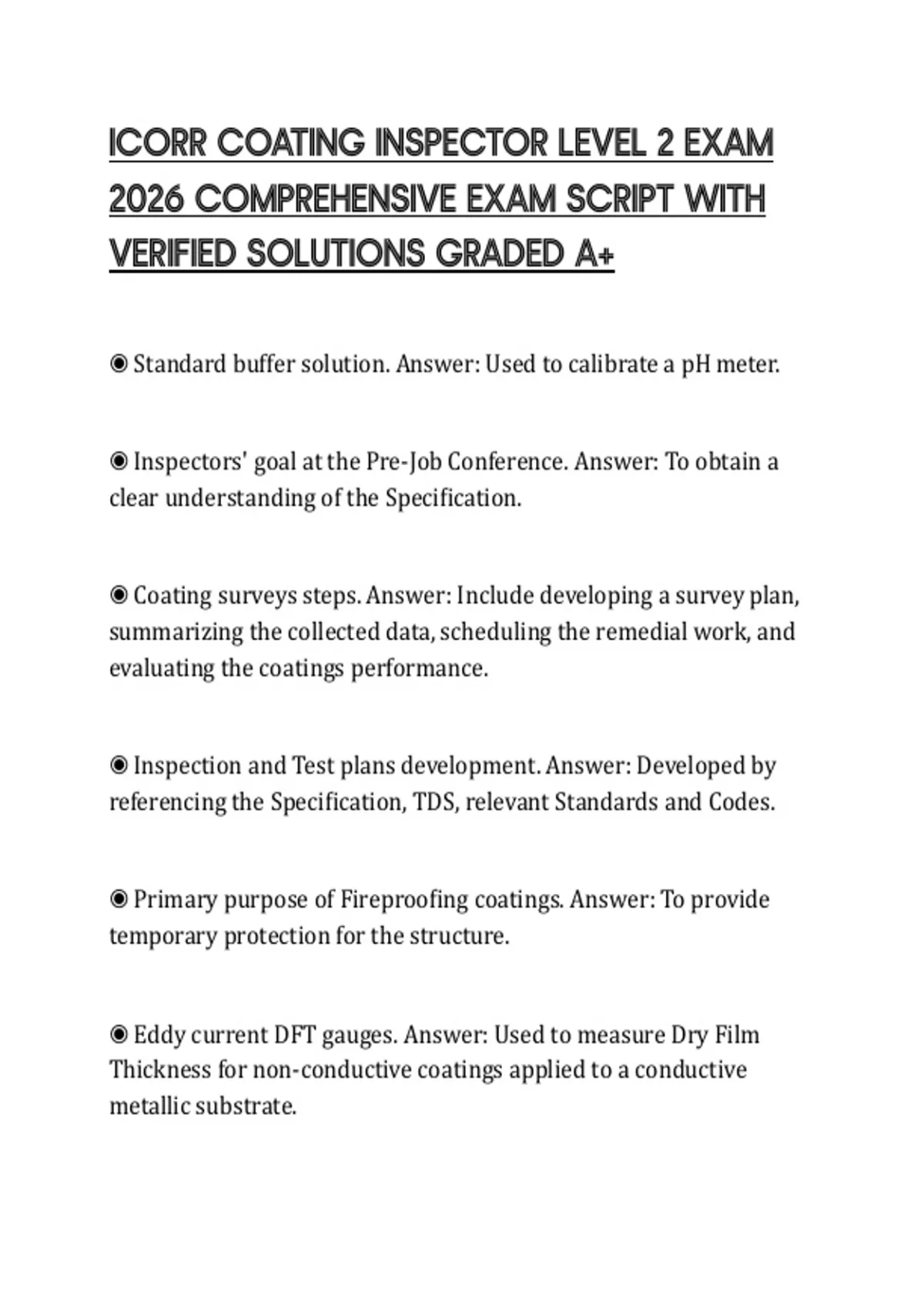 ICORR COATING INSPECTOR LEVEL 2 EXAM 2026 COMPREHENSIVE EXAM SCRIPT ...