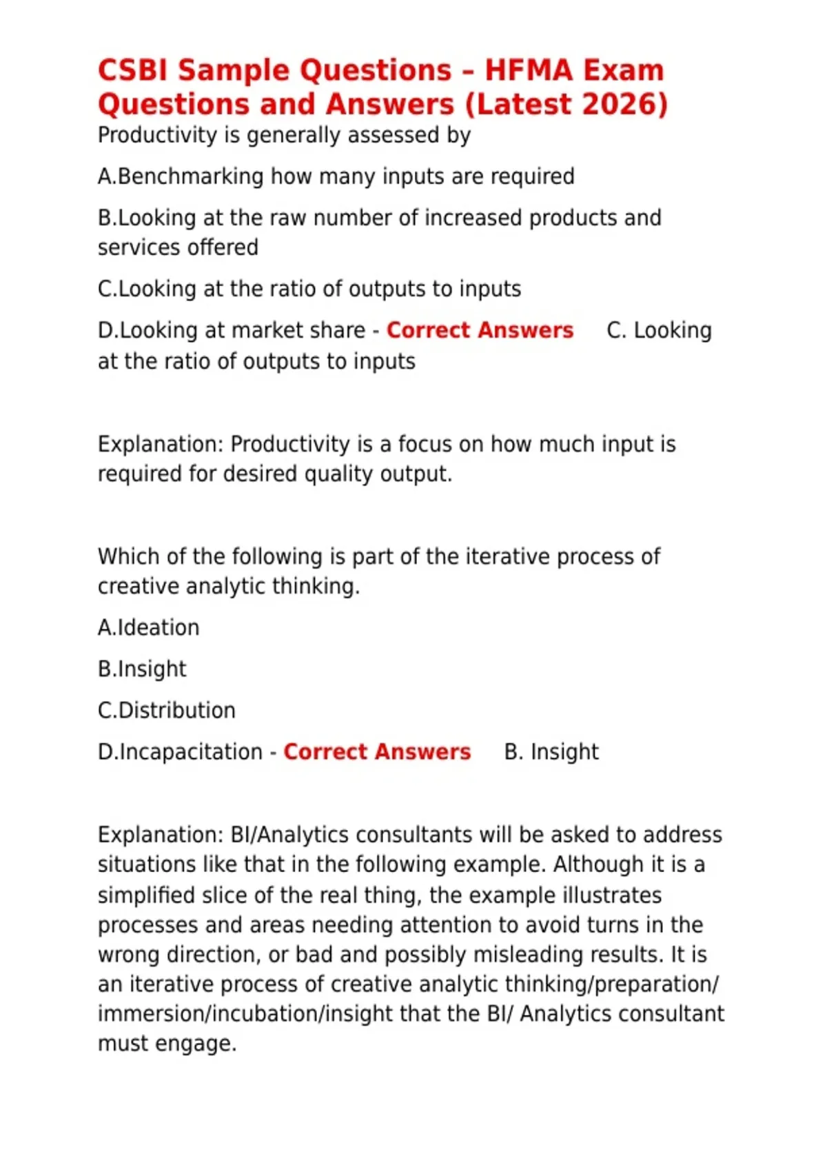 CSBI Sample Questions – HFMA Exam Questions and Answers (Latest 2026 ...