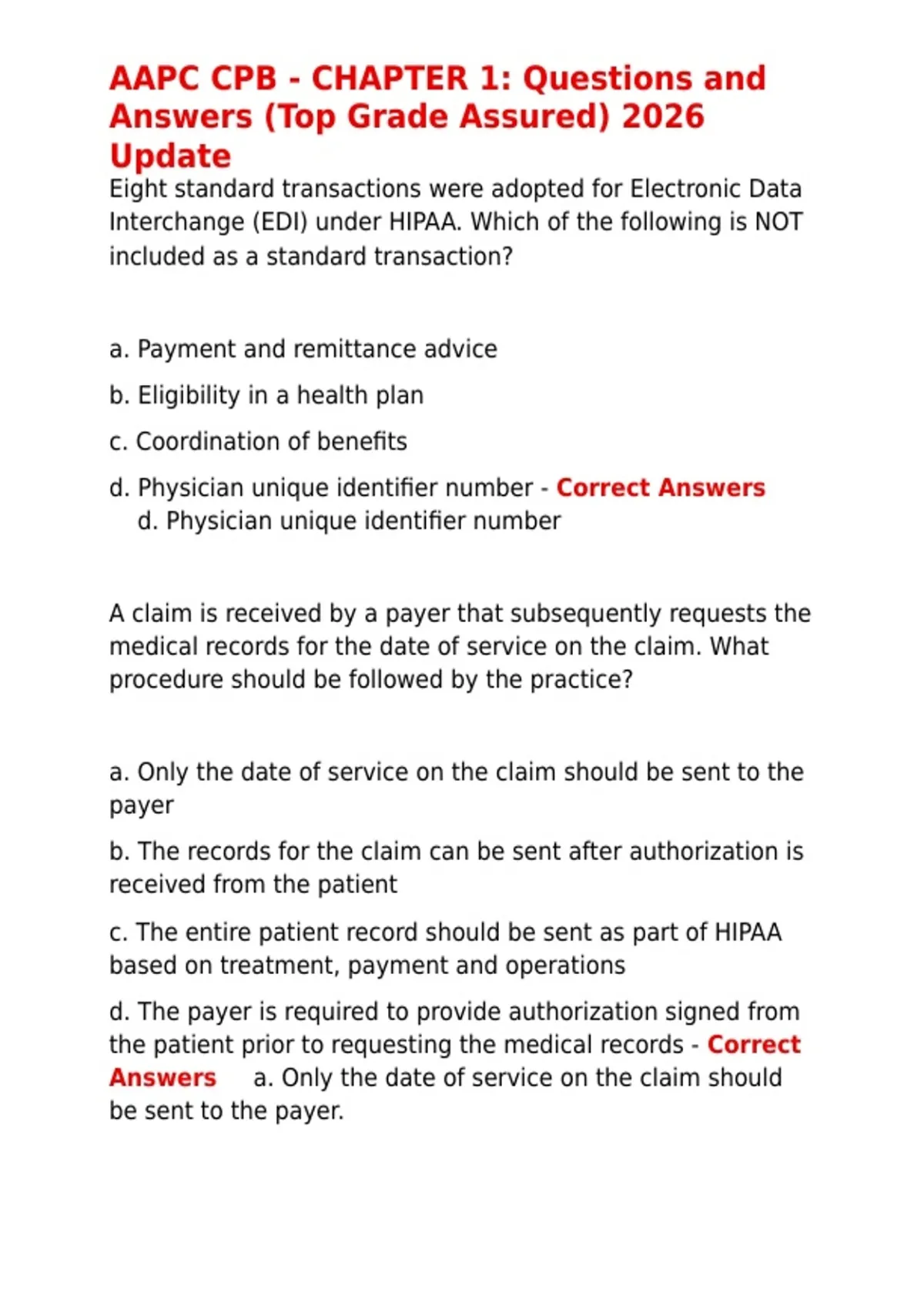 AAPC CPB - CHAPTER 1 Questions and Answers (Top Grade Assured) 2026 ...