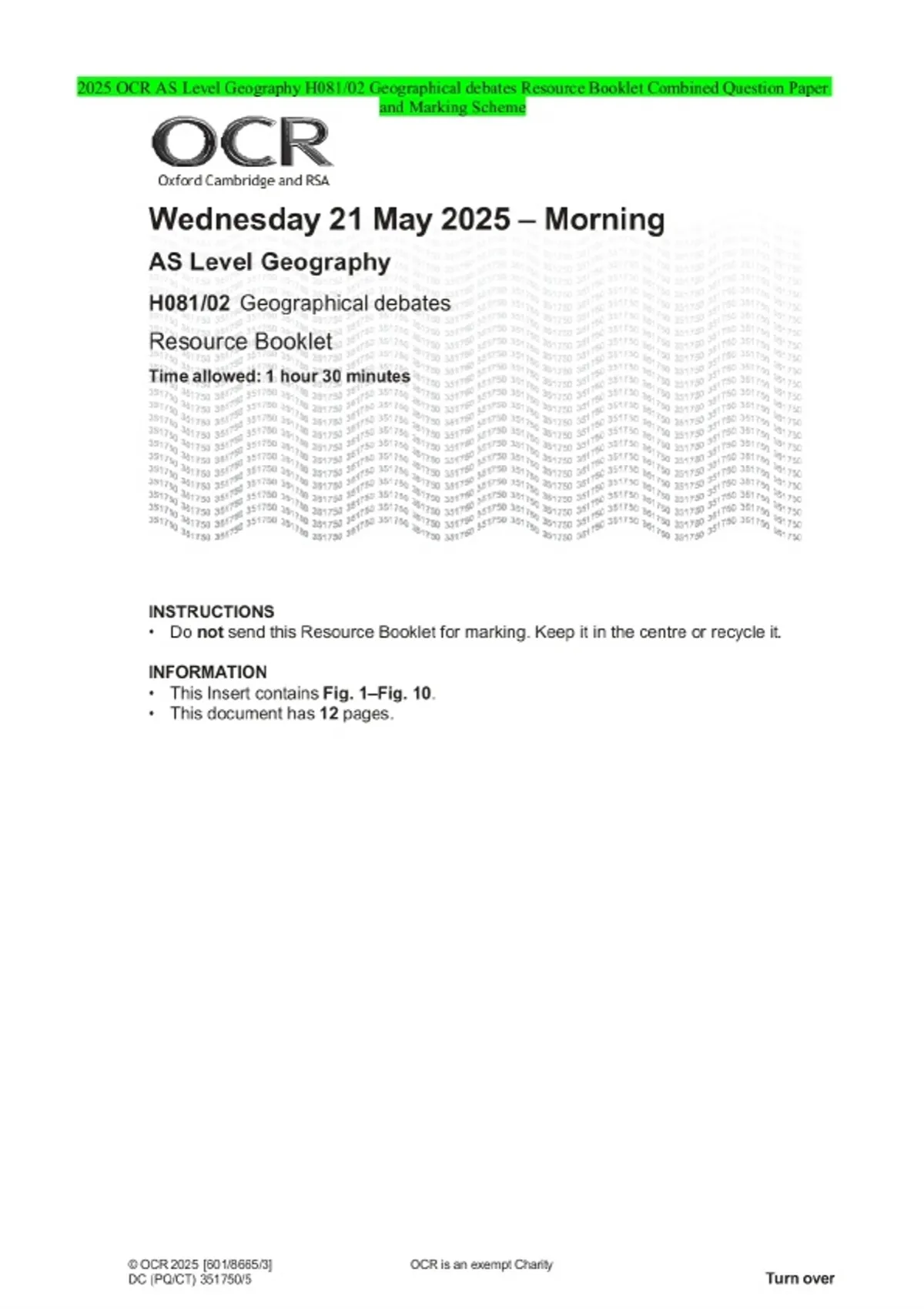2025 OCR AS Level Geography H081/02 Geographical debates Resource ...