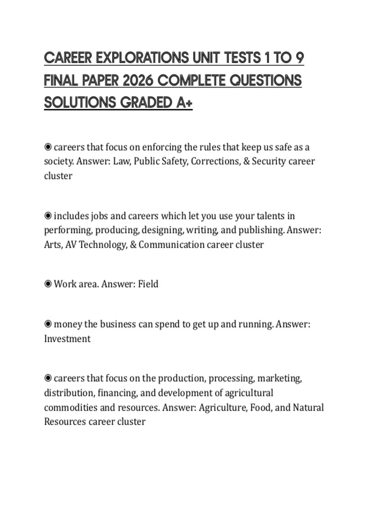 CAREER EXPLORATIONS UNIT TESTS 1 TO 9 FINAL PAPER 2026 COMPLETE ...