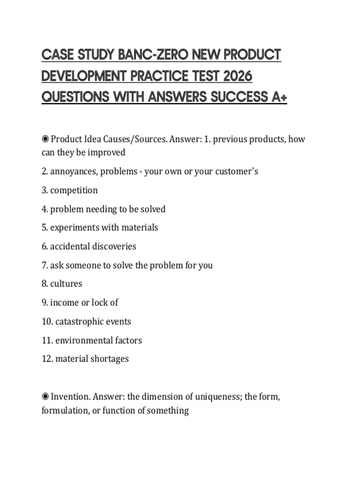 CASE STUDY BANC-ZERO NEW PRODUCT DEVELOPMENT PRACTICE TEST 2026 ...