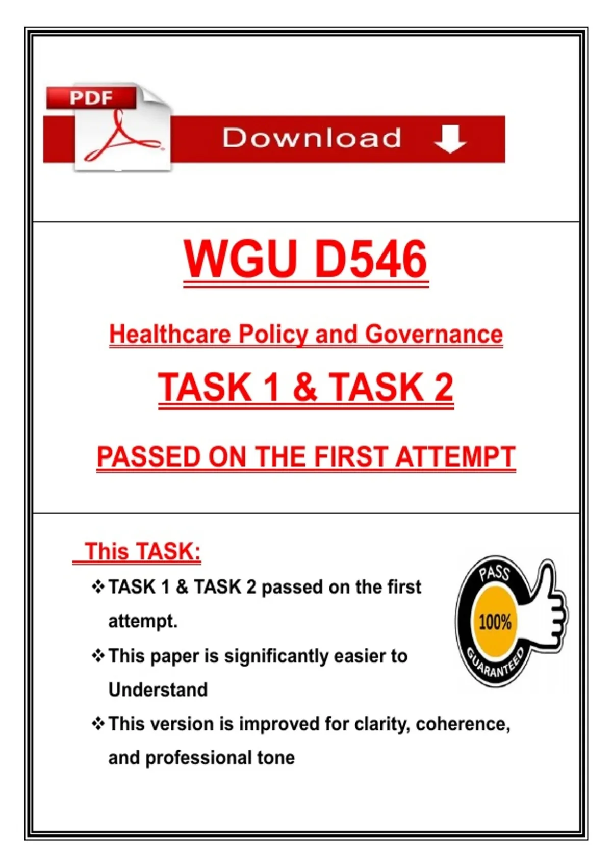 WGU D546 Healthcare Policy and Governance TASK 1 & TASK 2 PASSED ON THE ...