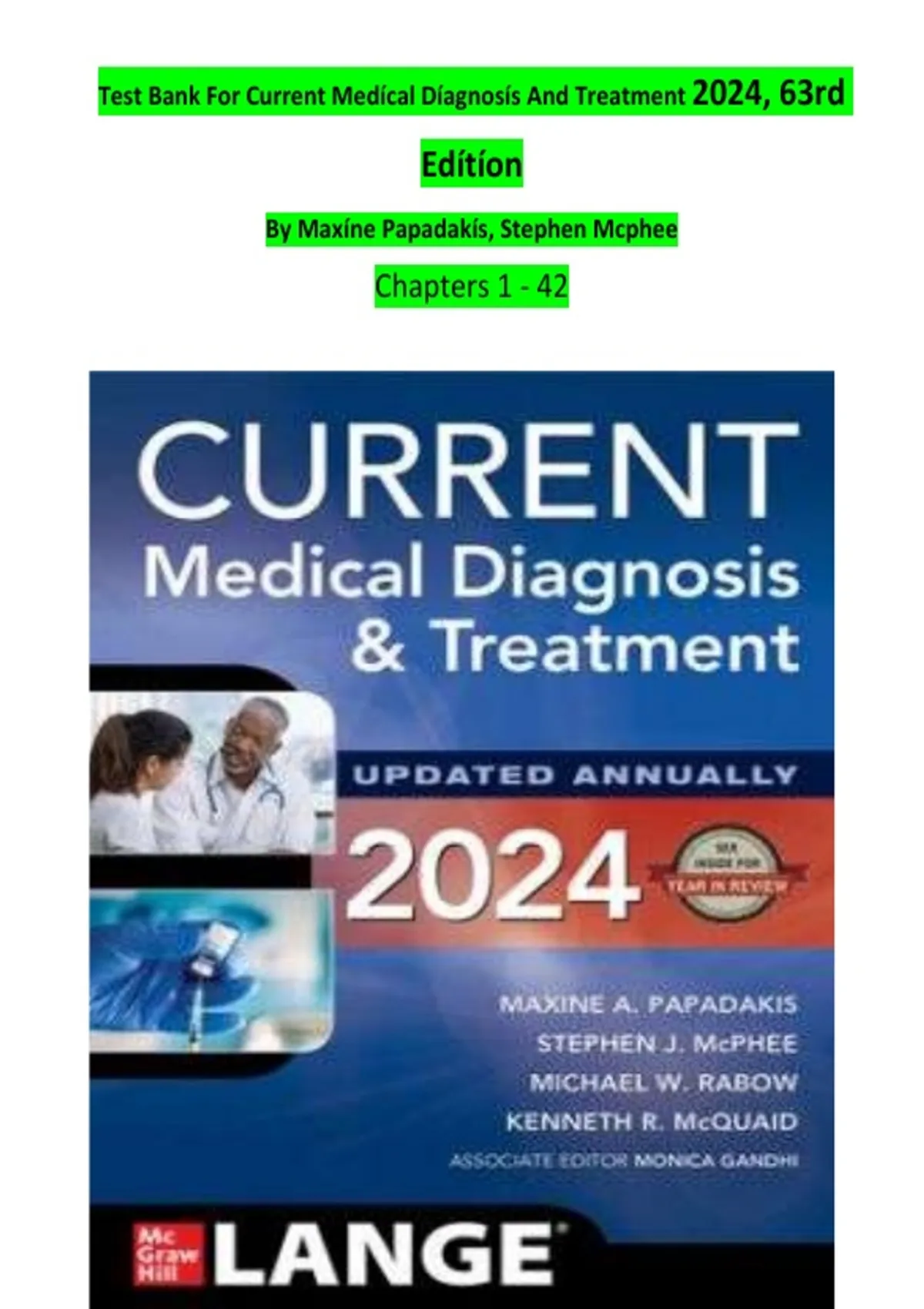 Current Medical Diagnosis and Treatment 2024, 63rd Edition Papadakis ...