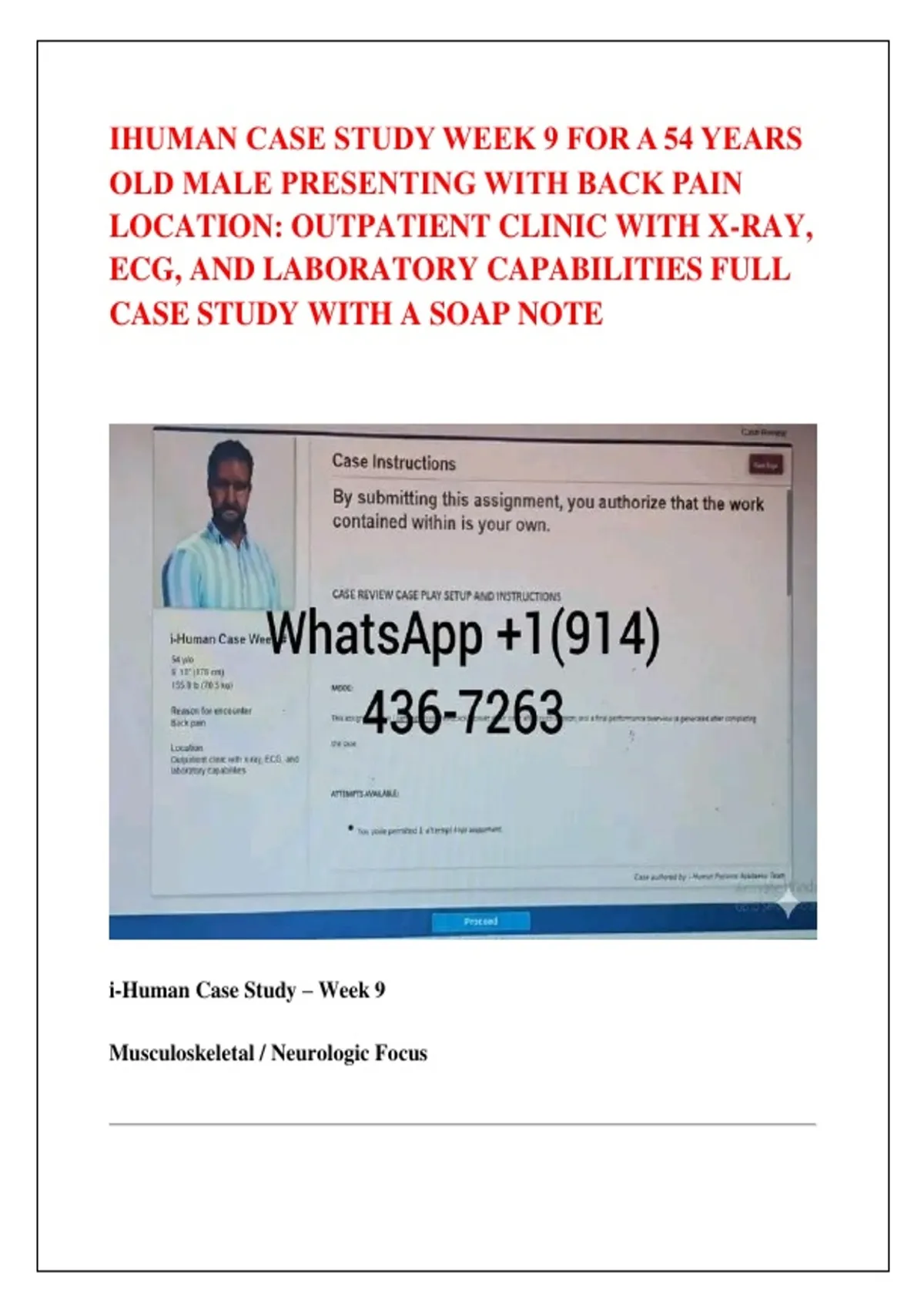 IHUMAN CASE STUDY WEEK 9 FOR A 54 YEARS OLD MALE PRESENTING WITH BACK ...