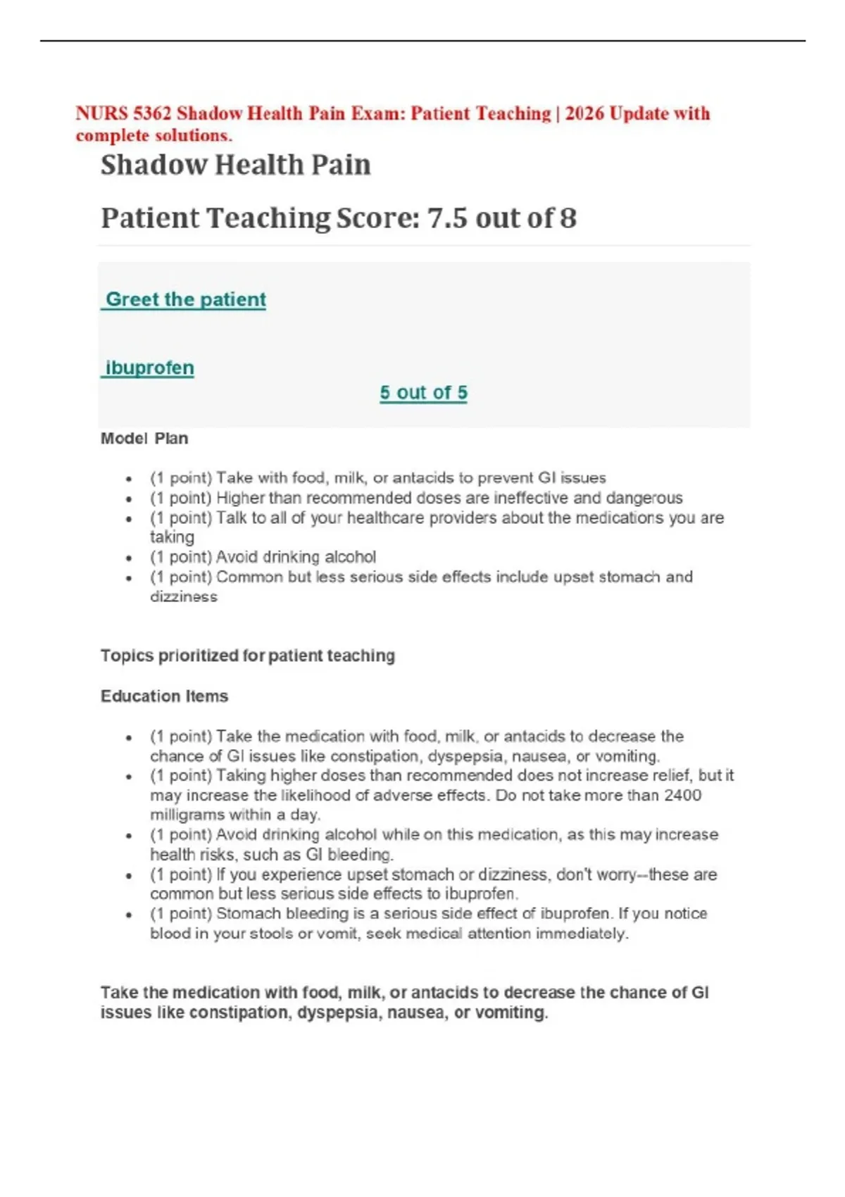 NURS 5362 Bundled Shadow Health with complete solutions. - Stuvia US
