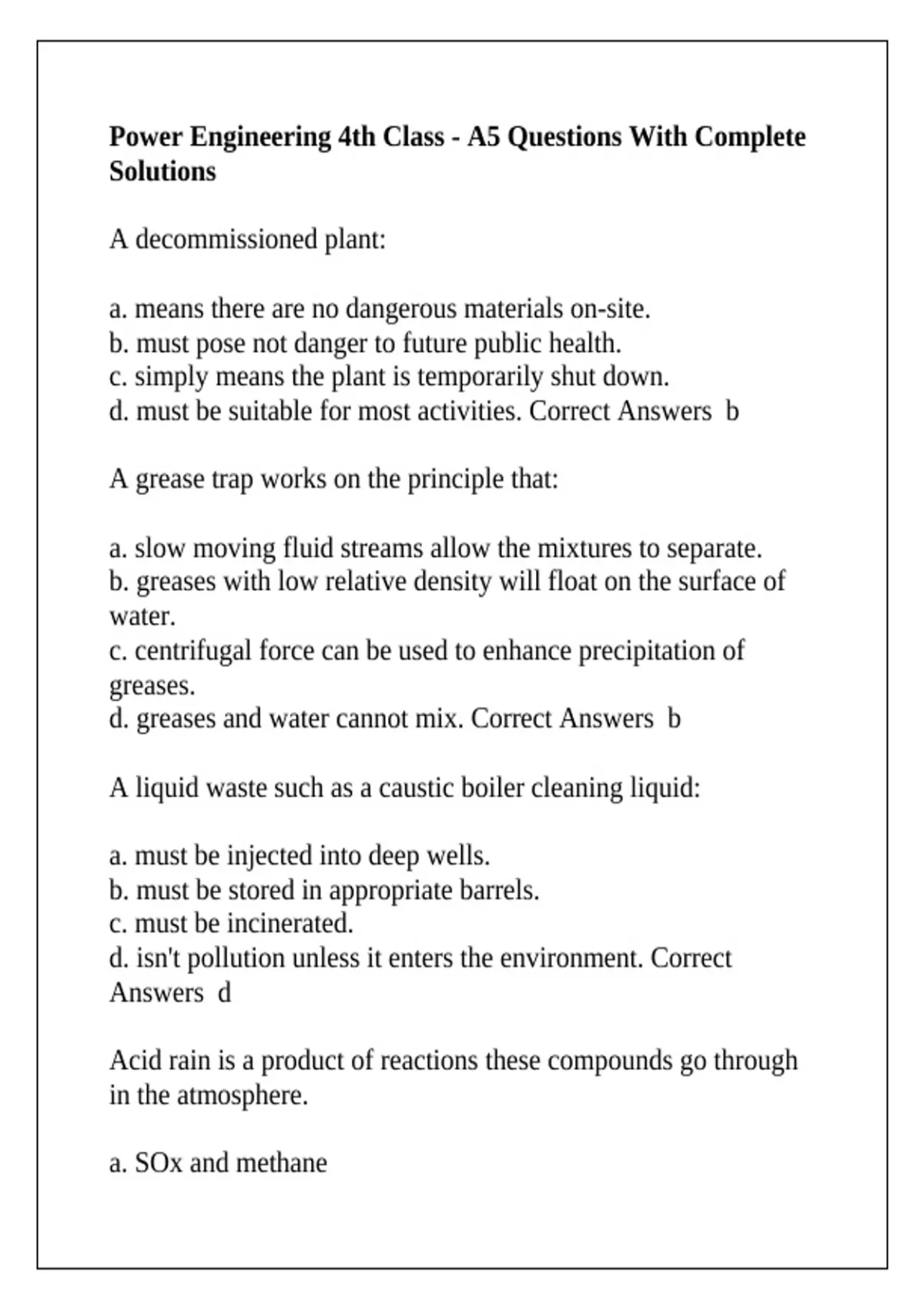 Power Engineering 4th Class - A5 Questions With Complete Solutions ...