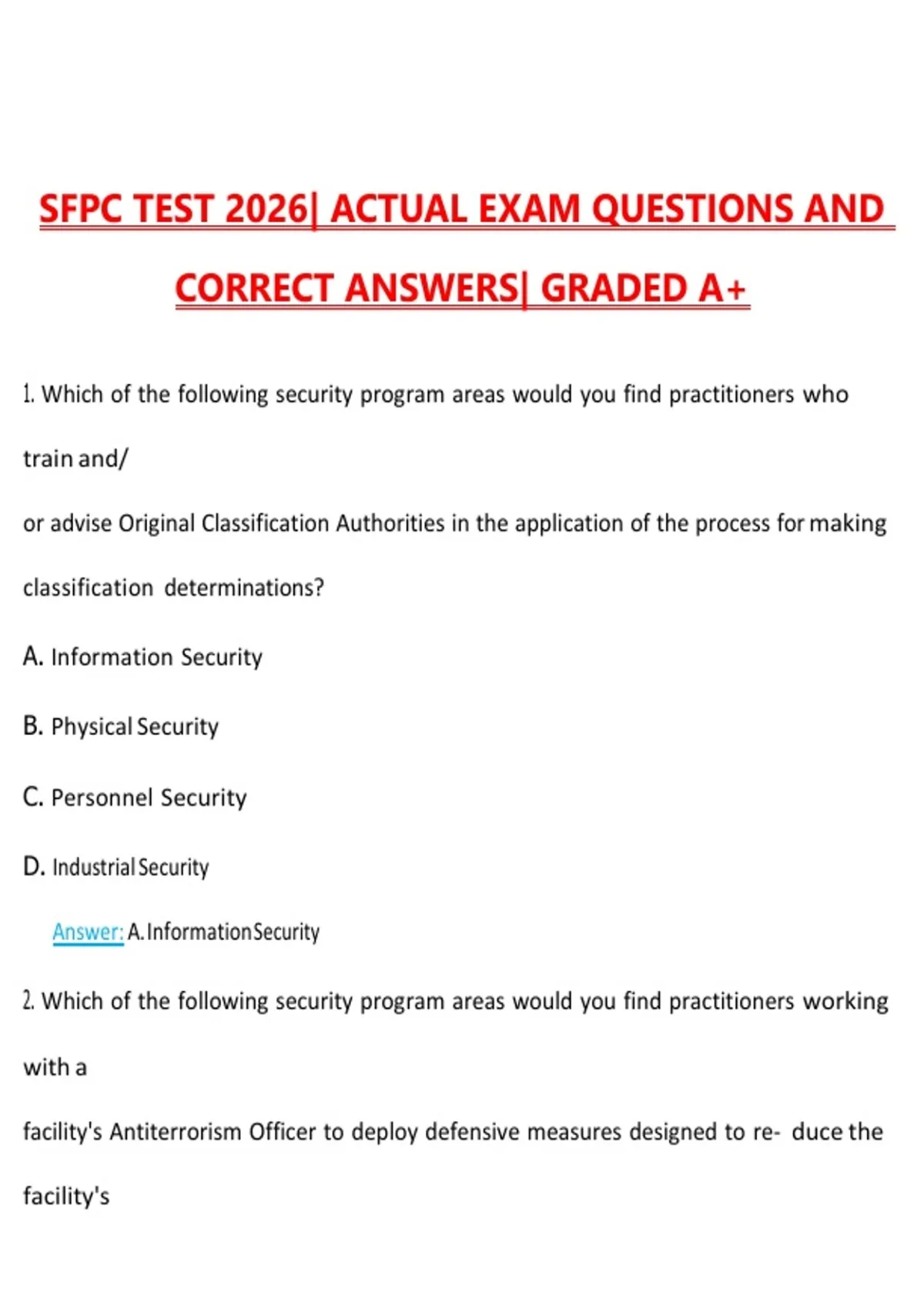 SFPC TEST 2026| ACTUAL EXAM QUESTIONS WITH VERIFIED ANSWERS | UPDATED ...