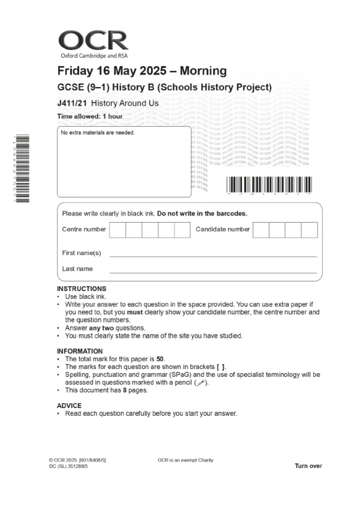 2025 OCR GCSE (9–1) History B (Schools History Project) J411/21 History ...