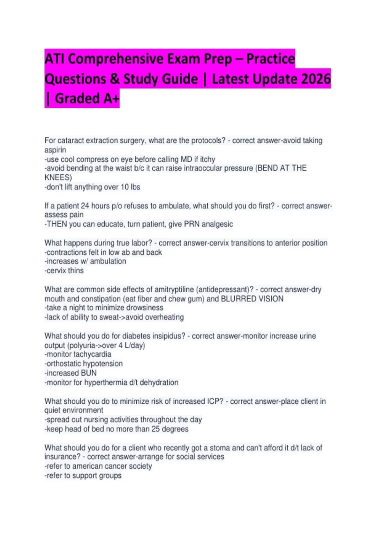 ATI Comprehensive Exam Prep – Practice Questions & Study Guide | Latest ...