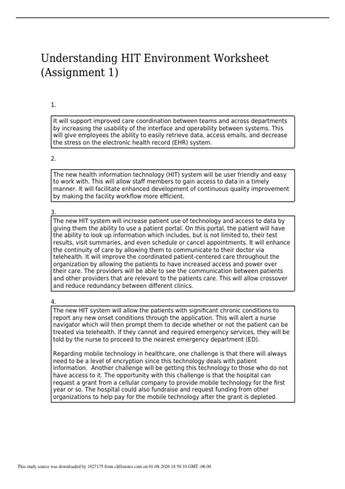 Understanding HIT Environment Worksheet – Assignment 1 | 2026 Verified ...