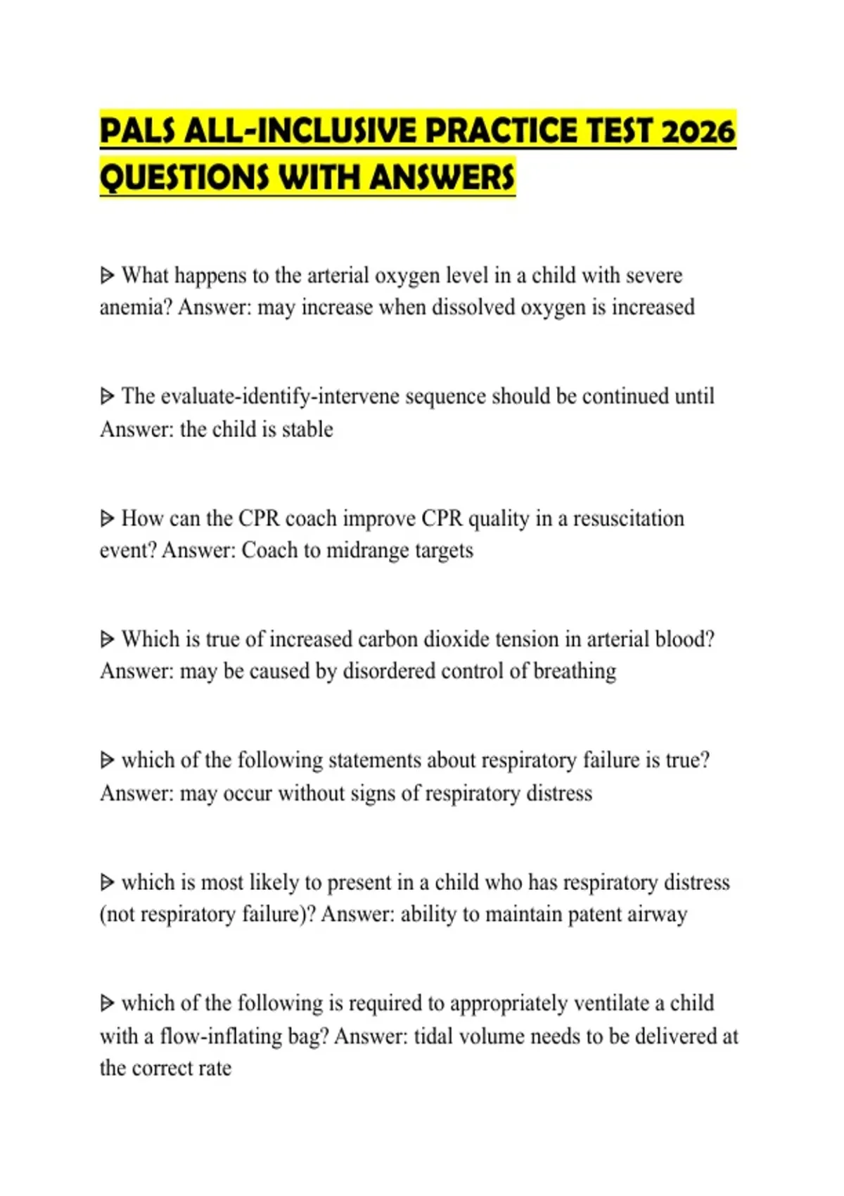 PALS ALL-INCLUSIVE PRACTICE TEST 2026 QUESTIONS WITH ANSWERS - Pals ...