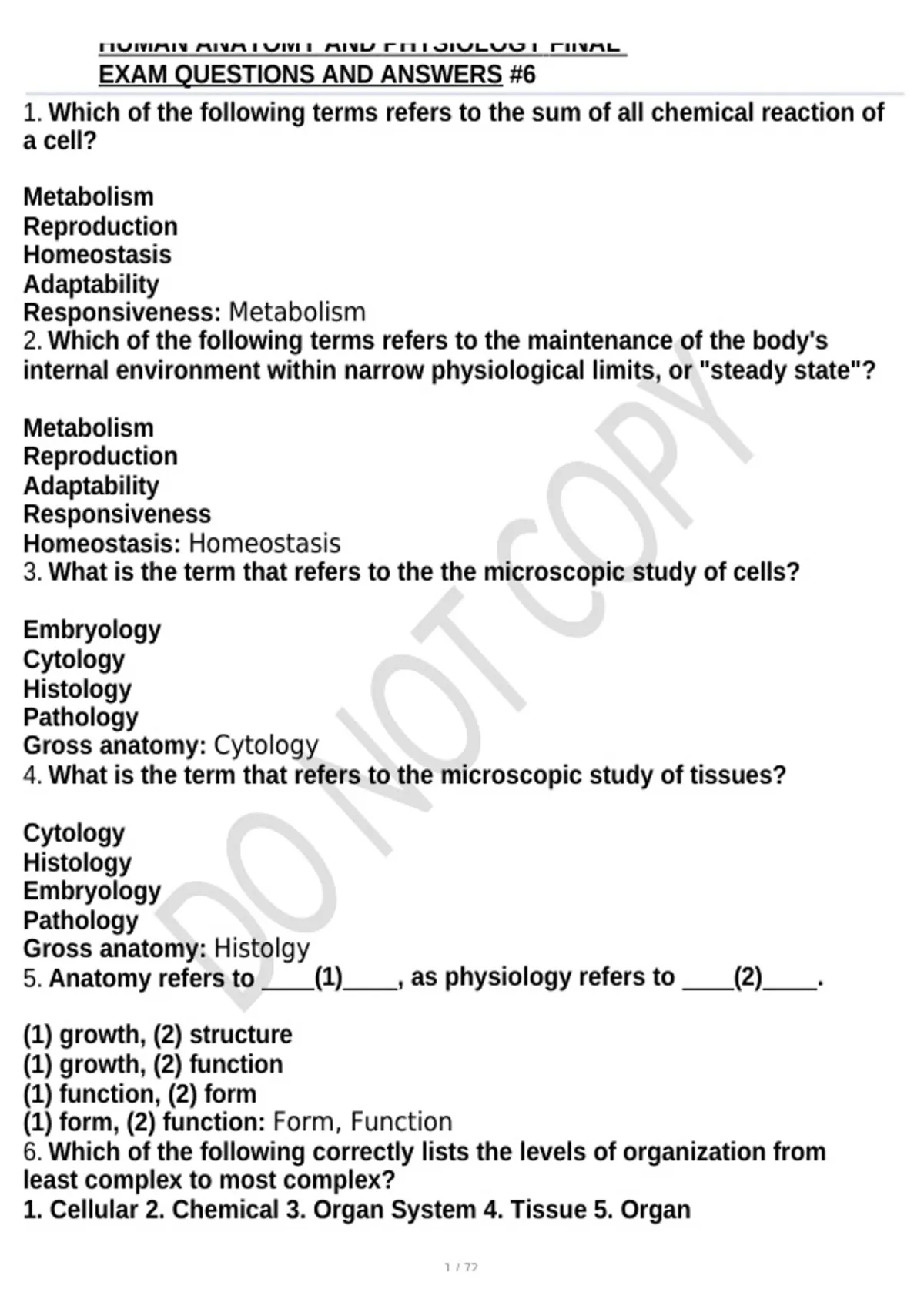 Human Anatomy & Physiology Final Exam Questions & Answers – 6 | 2026 ...