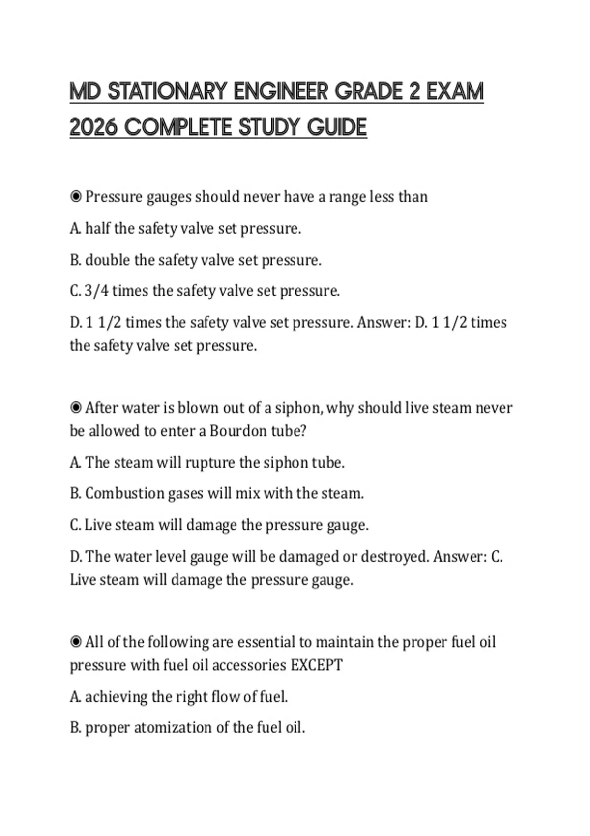 MD STATIONARY ENGINEER GRADE 2 EXAM 2026 COMPLETE STUDY GUIDE - MD ...