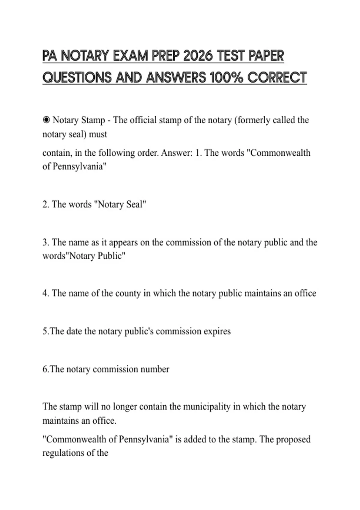 PA NOTARY EXAM PREP 2026 TEST PAPER QUESTIONS AND ANSWERS 100% CORRECT ...