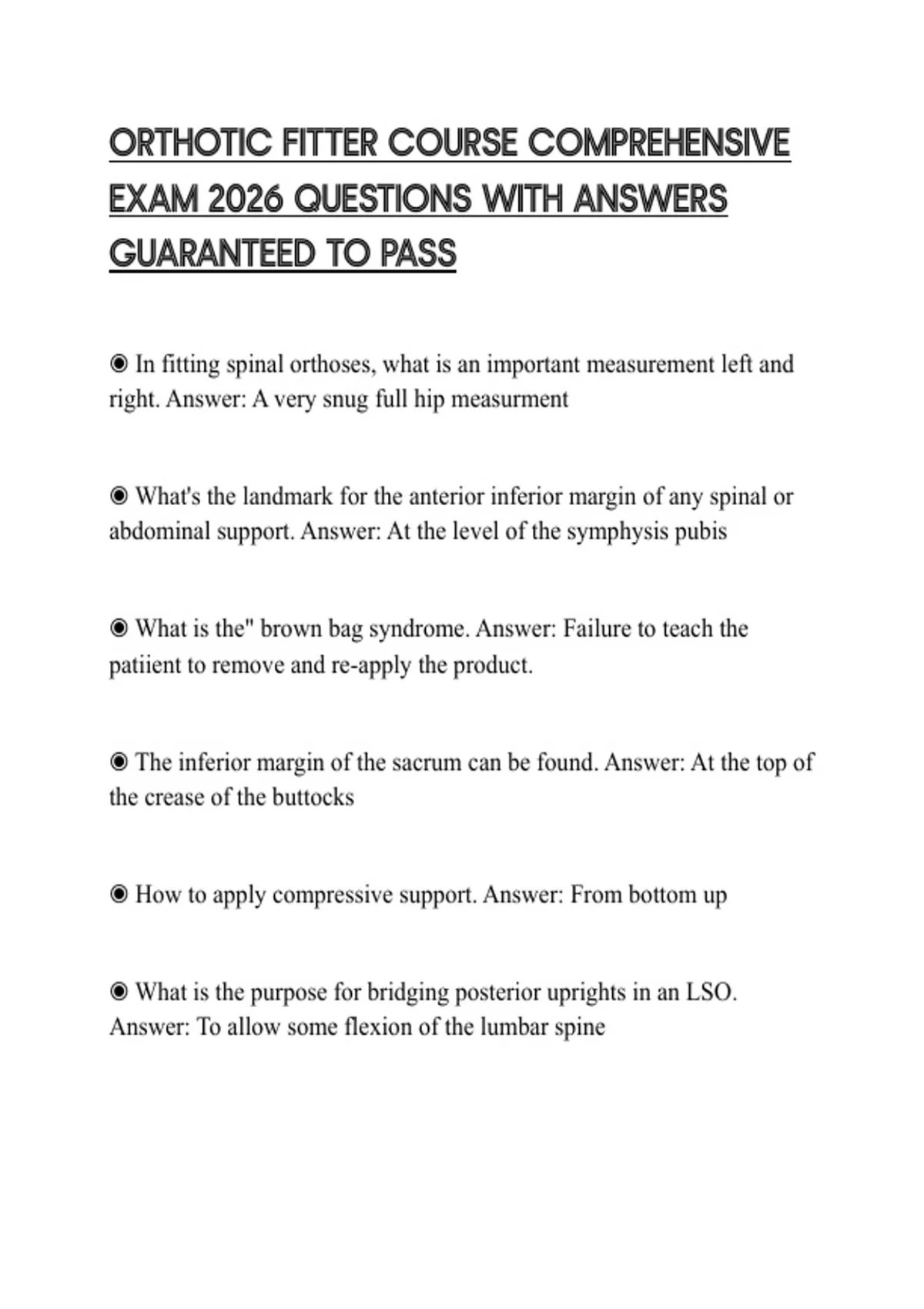 ORTHOTIC FITTER COURSE COMPREHENSIVE EXAM 2026 QUESTIONS WITH ANSWERS ...