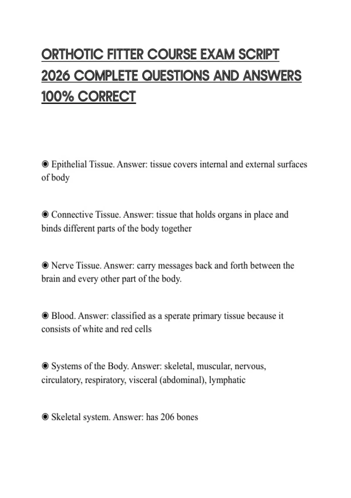 ORTHOTIC FITTER COURSE EXAM SCRIPT 2026 COMPLETE QUESTIONS AND ANSWERS ...
