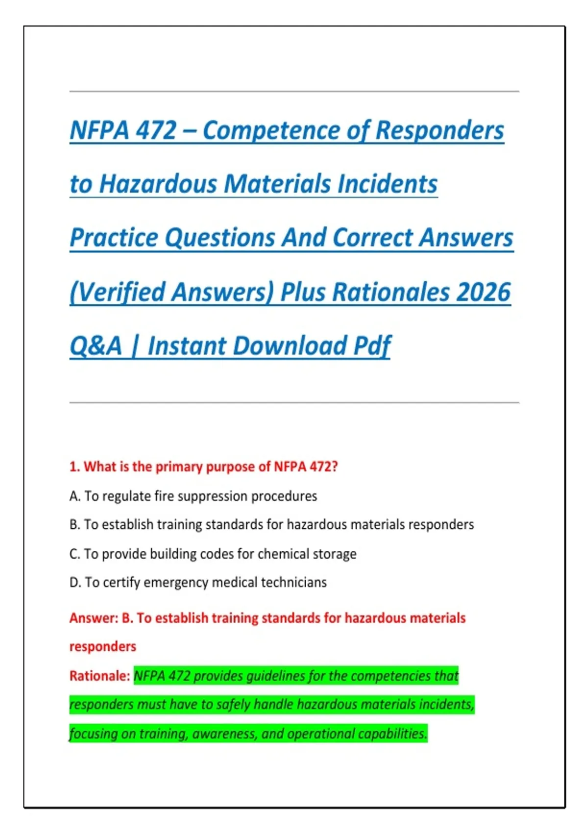 NFPA 472 – Competence of Responders to Hazardous Materials Incidents ...