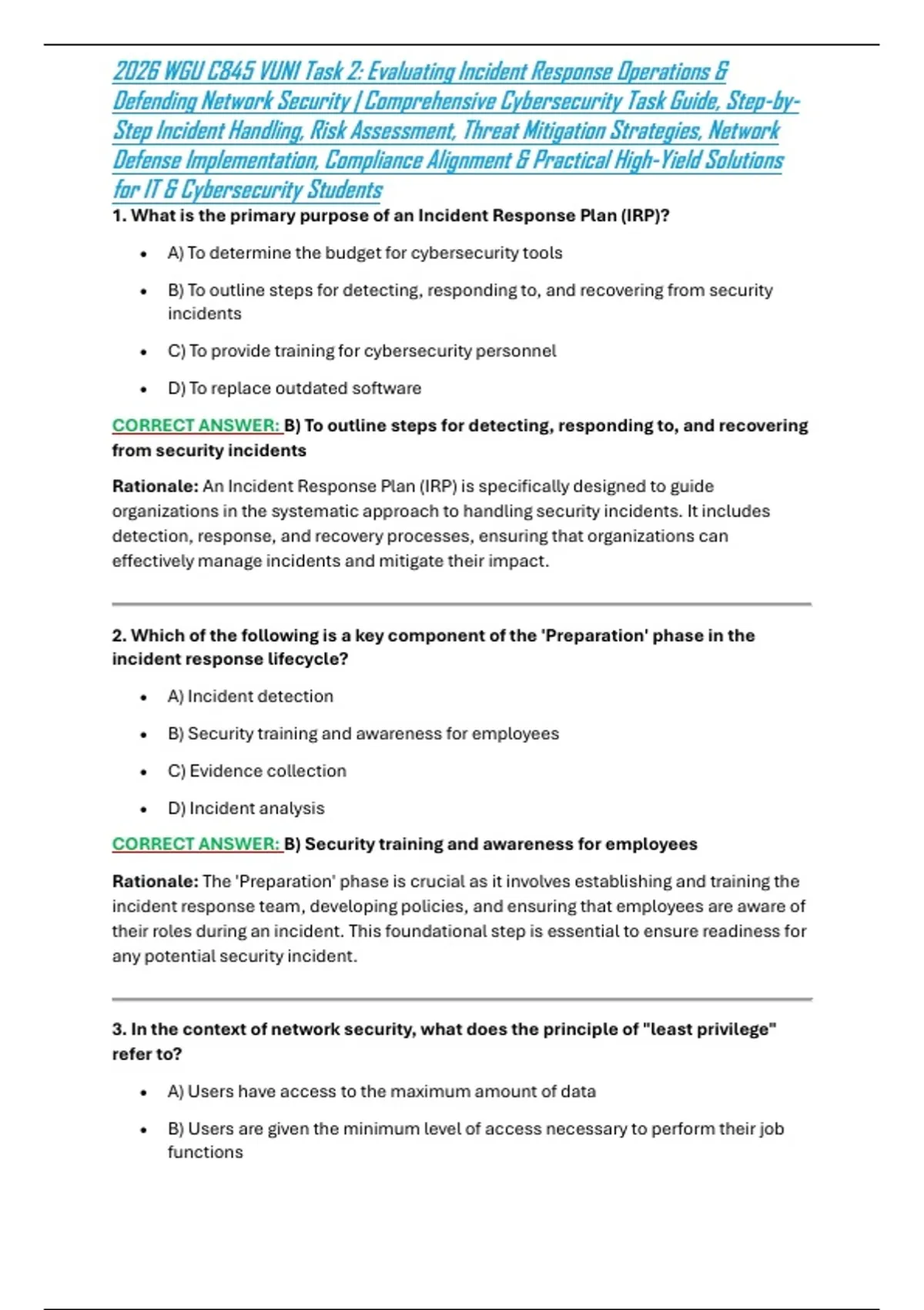 2026 WGU C845 VUN1 Task 2: Evaluating Incident Response Operations ...