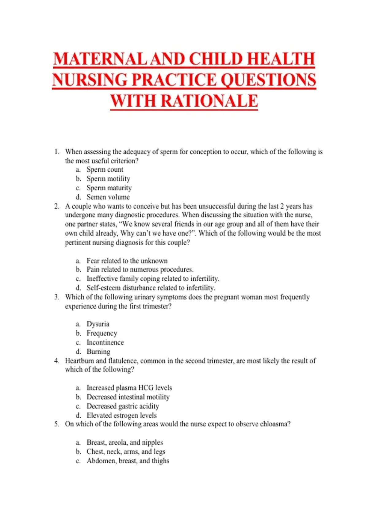 Maternal and Child Health Nursing Practice Questions with Rationale ...