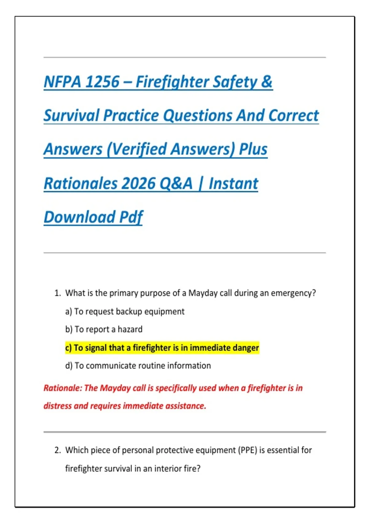 NFPA 1256 – Firefighter Safety & Survival Practice Questions And ...