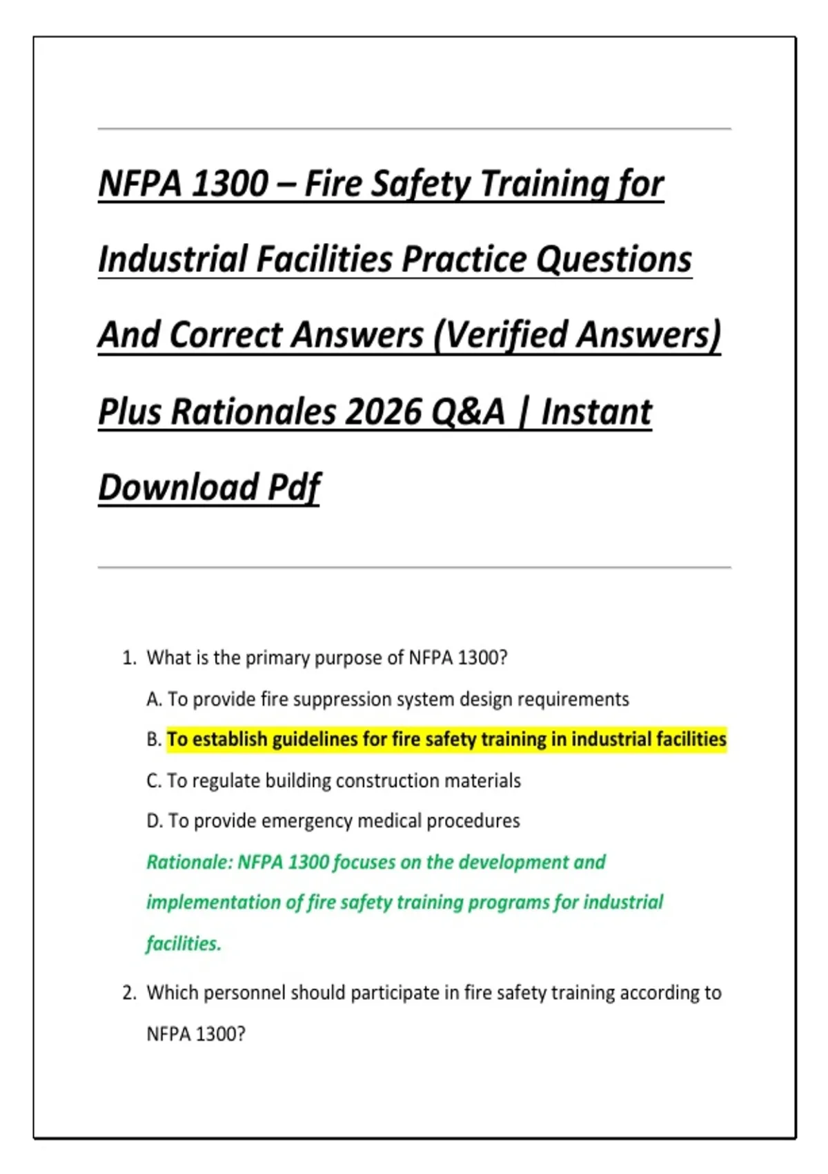 NFPA 1300 – Fire Safety Training for Industrial Facilities Practice ...