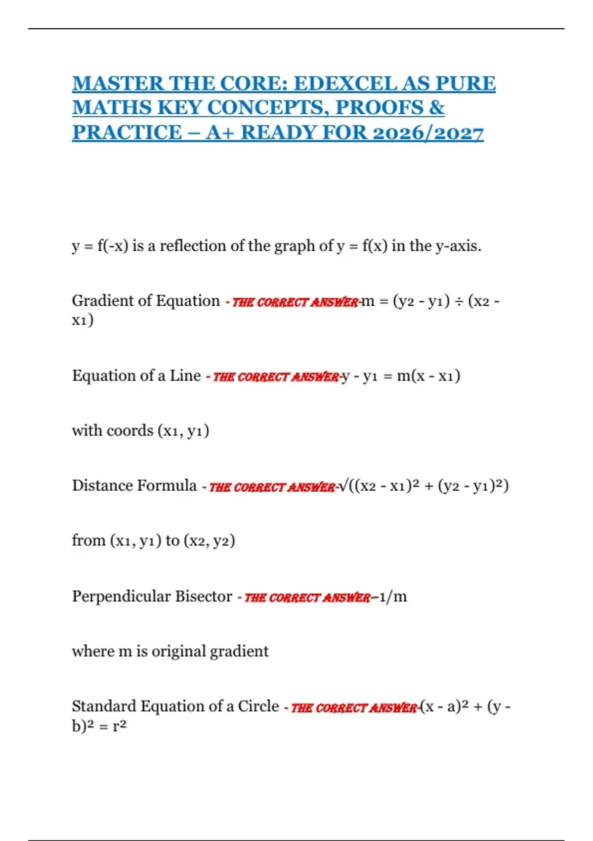 MASTER THE CORE: EDEXCEL AS PURE MATHS KEY CONCEPTS, PROOFS & PRACTICE ...