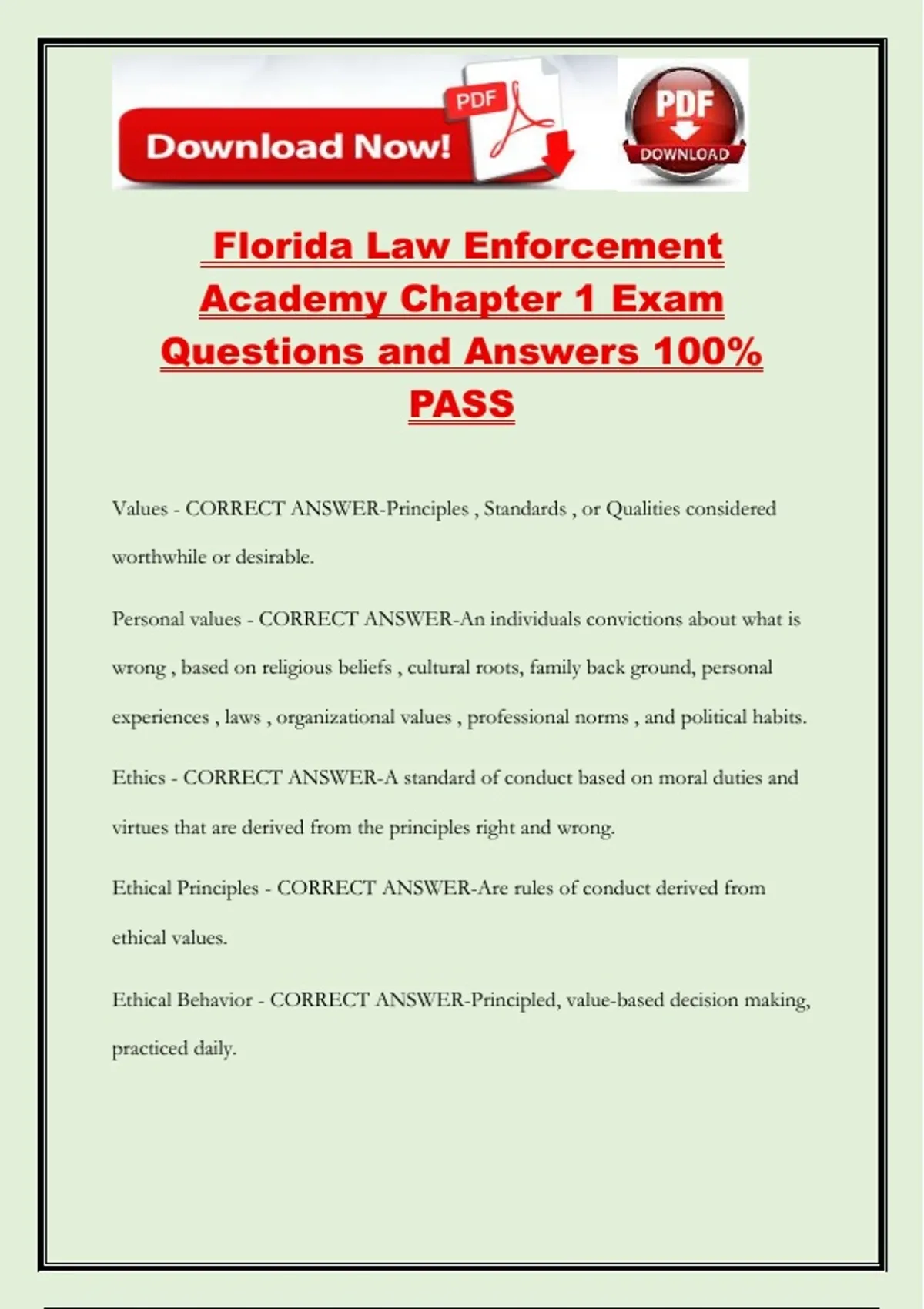 Florida Law Enforcement Academy Chapter 1 Exam Questions and Answers ...