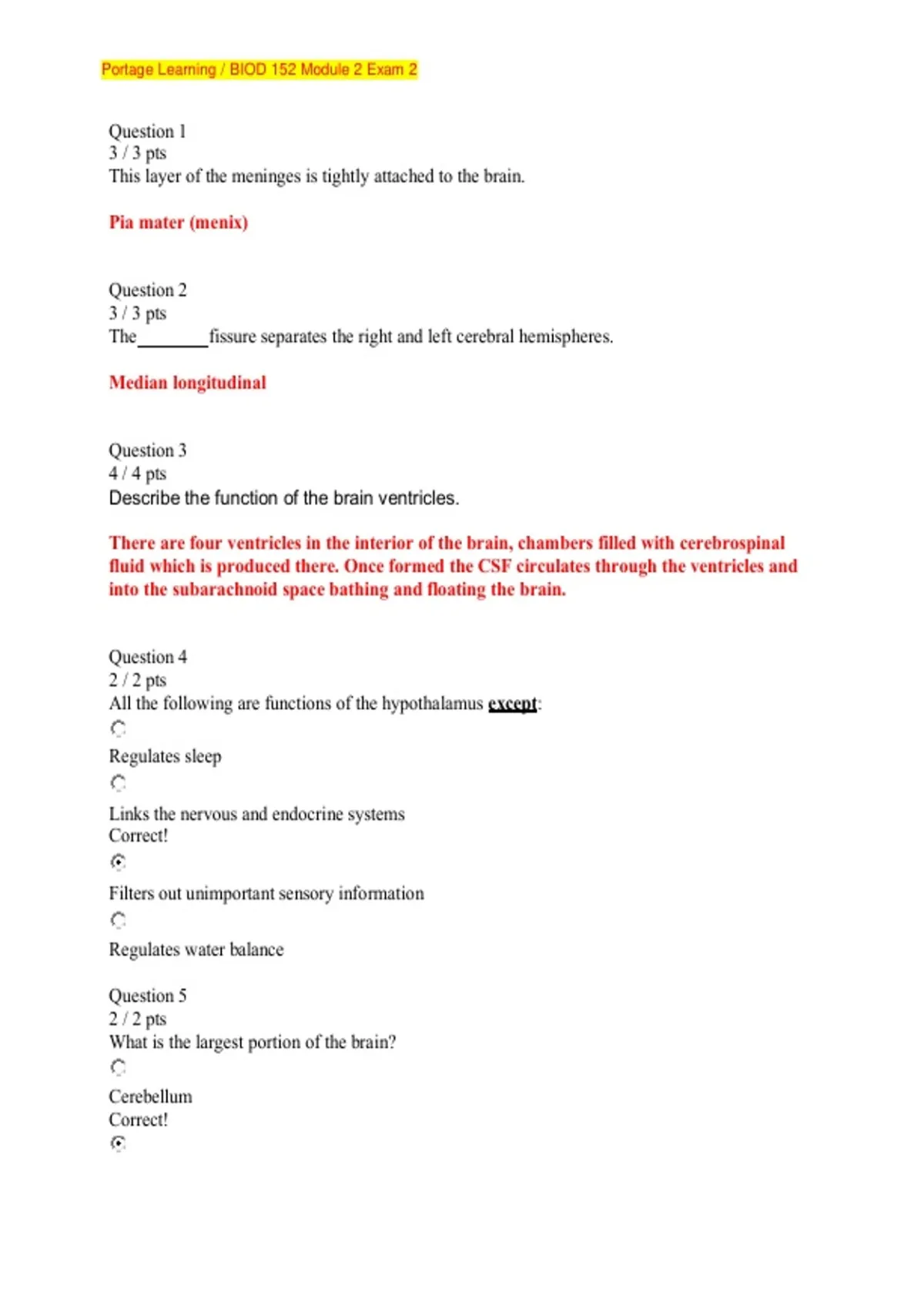 Portage Learning BIOD 152 Module 2 Exam 2 with Correct Answers ...