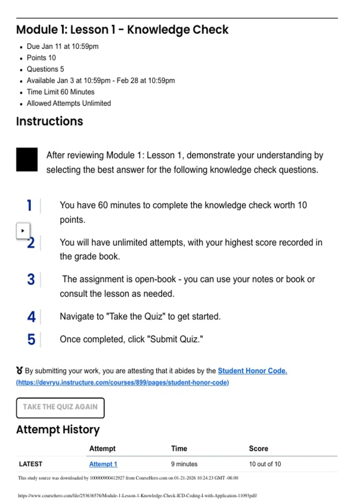 HIT214/ HIT 214 ICD Coding I with Application| All Module 1 Quizzes ...