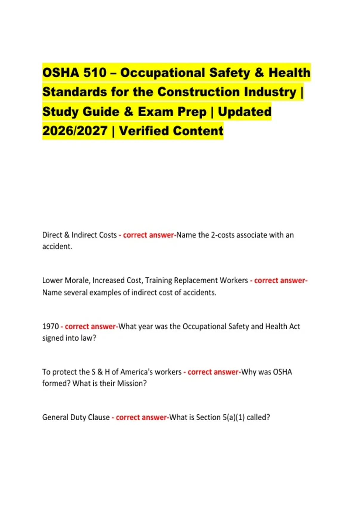 OSHA 510 Study Guide & Exam Prep | Construction Safety Standards | 2026 ...