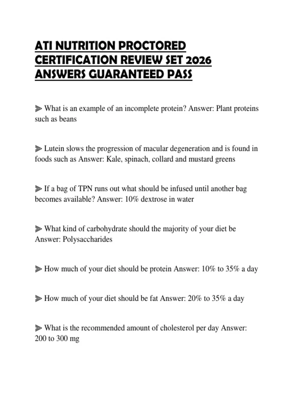 ATI NUTRITION PROCTORED CERTIFICATION REVIEW SET 2026 ANSWERS ...