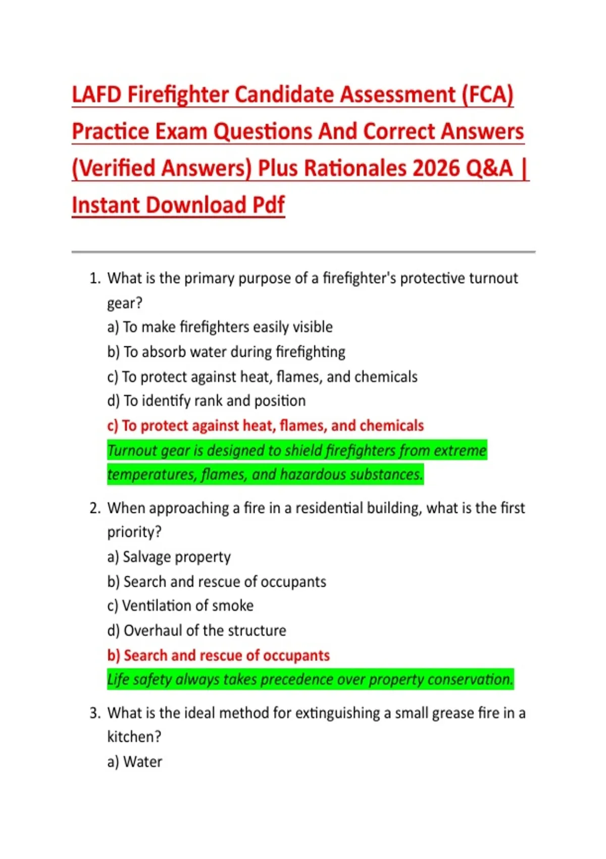 LAFD Firefighter Candidate Assessment (FCA) Practice Exam Questions And ...
