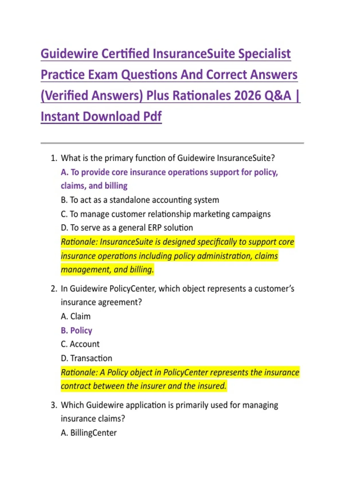 Guidewire Certified InsuranceSuite Specialist Practice Exam Questions ...