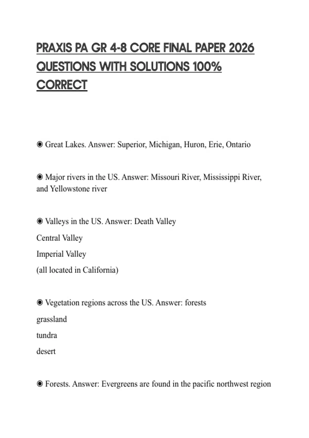 PRAXIS PA GR 4-8 CORE FINAL PAPER 2026 QUESTIONS WITH SOLUTIONS 100% ...