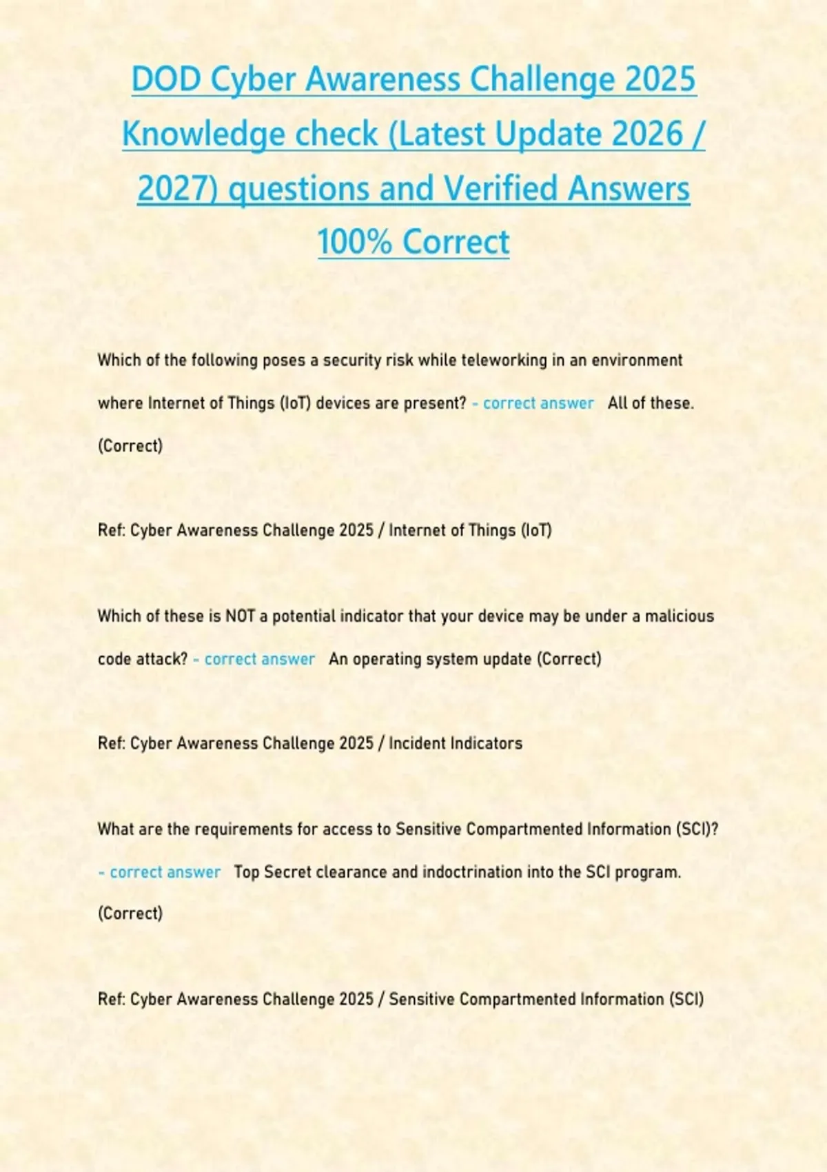 DOD Cyber Awareness Challenge 2025 Knowledge check (Latest Update 2026 ...