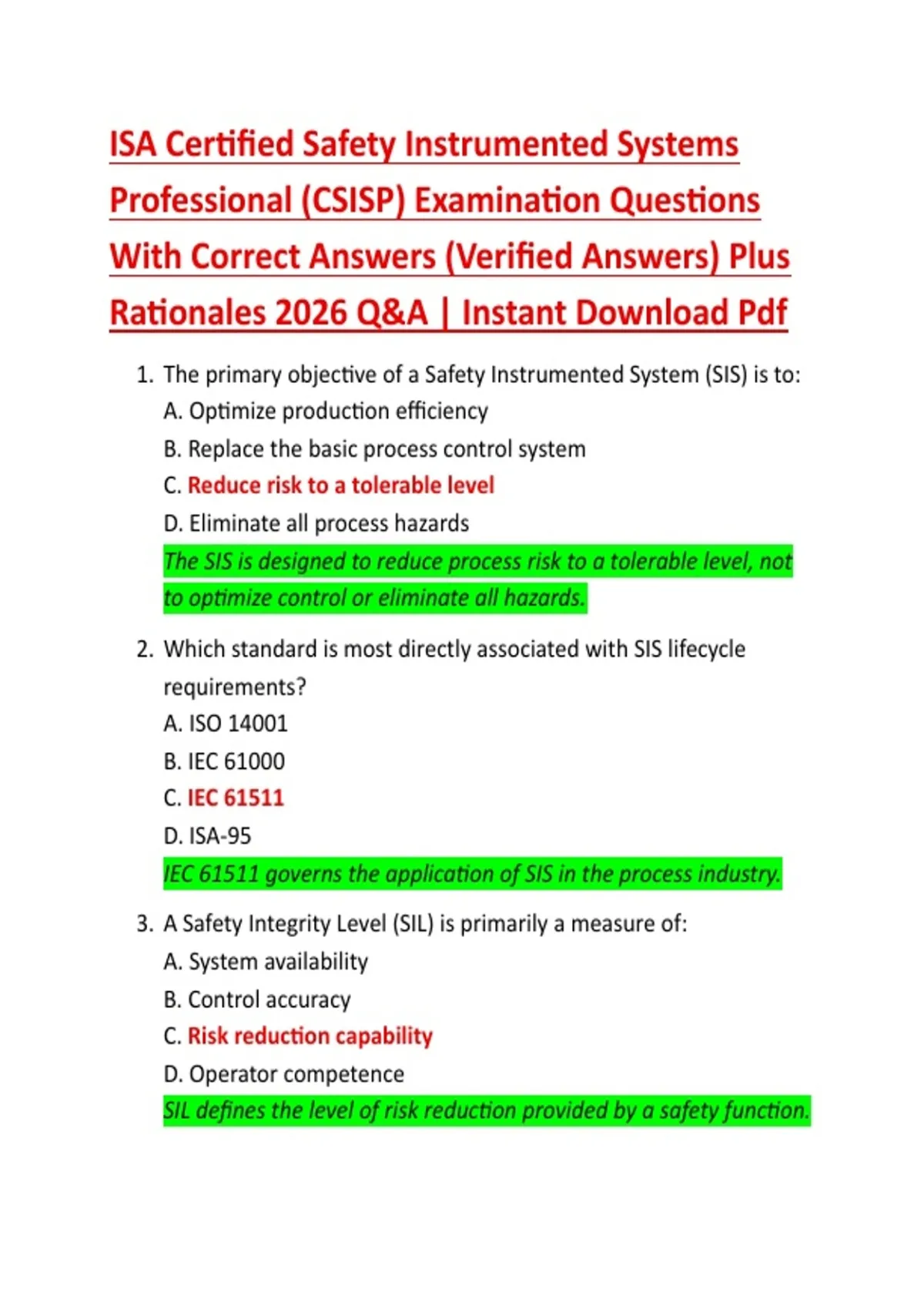 ISA Certified Safety Instrumented Systems Professional (CSISP ...